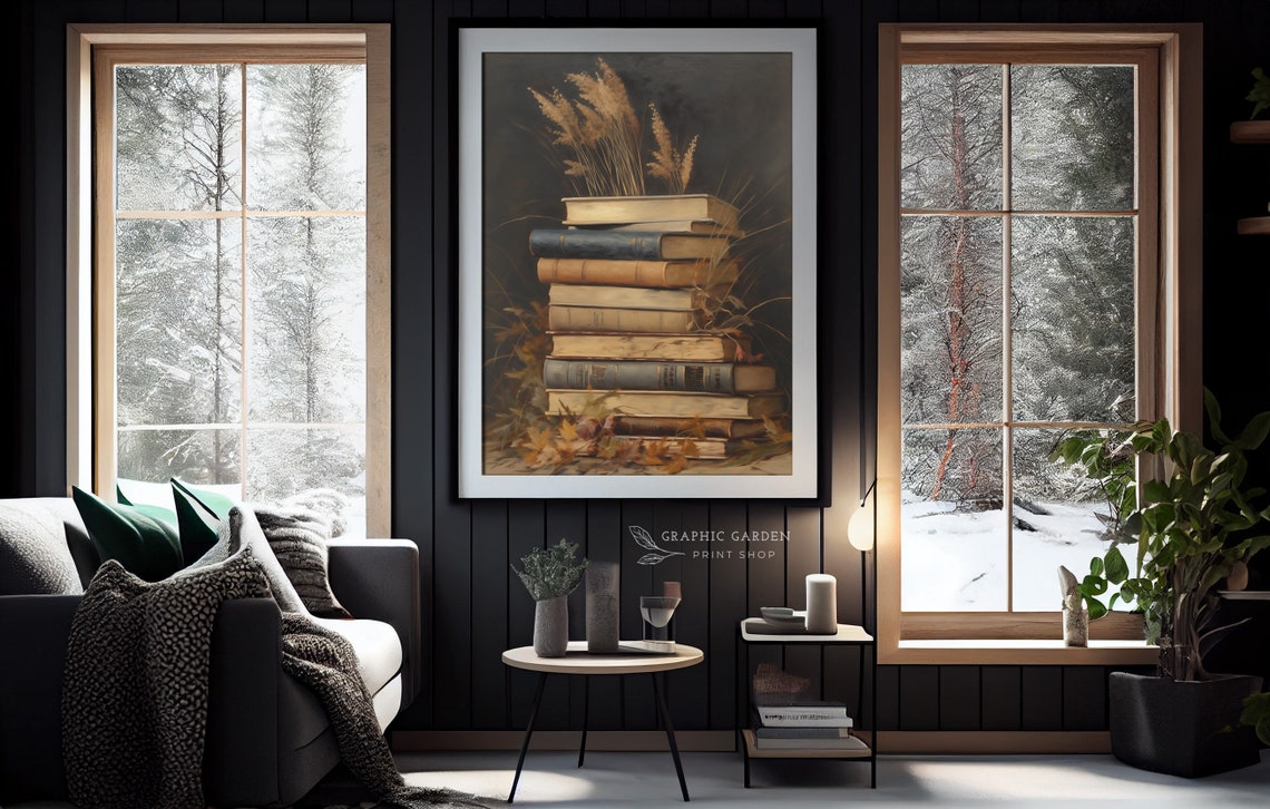Autumn Books Vintage Oil Painting Fall Printable Academia Wall Art ...