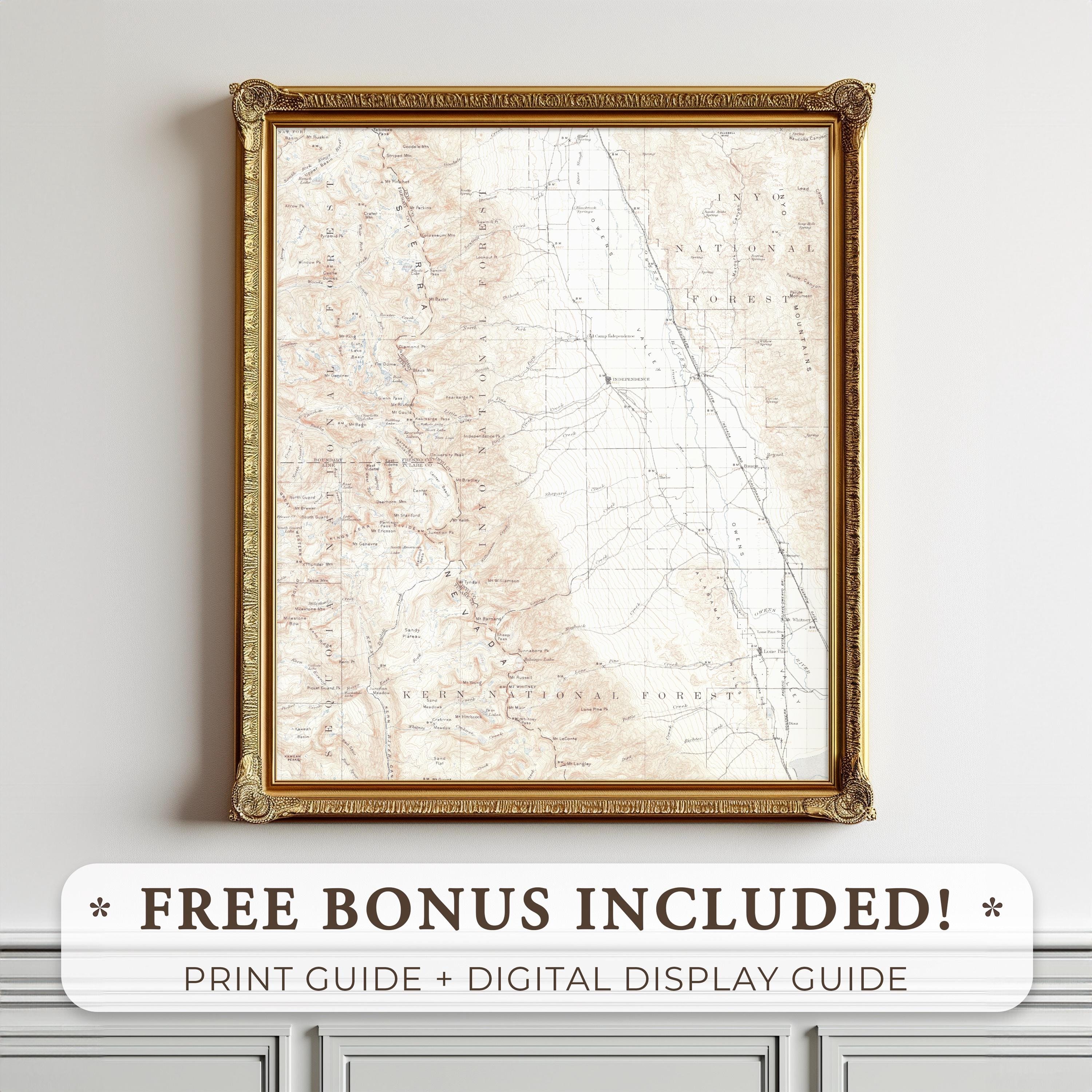 Mount Whitney Vintage Map Printable, Geological Mountain Elevation Wall ...