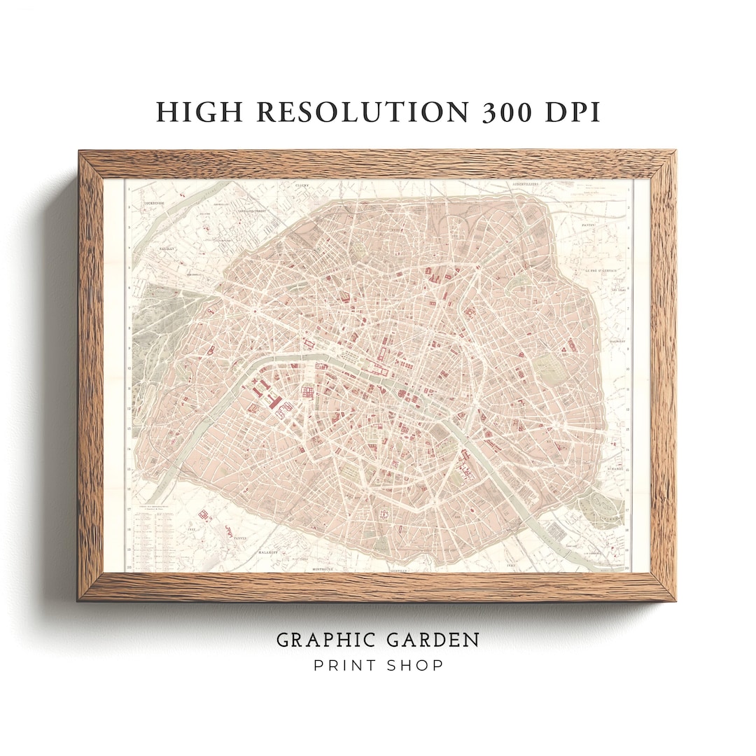 Paris Vintage Map Printable, Geological Elevation Wall Art, Historical ...