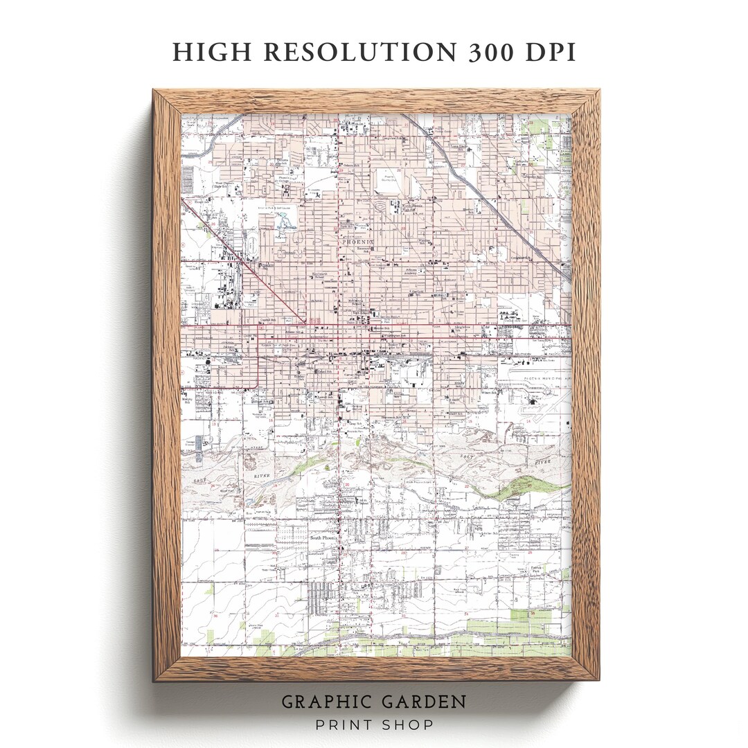 Phoenix Vintage Map Printable, Geological Elevation Rustic Wall Art ...