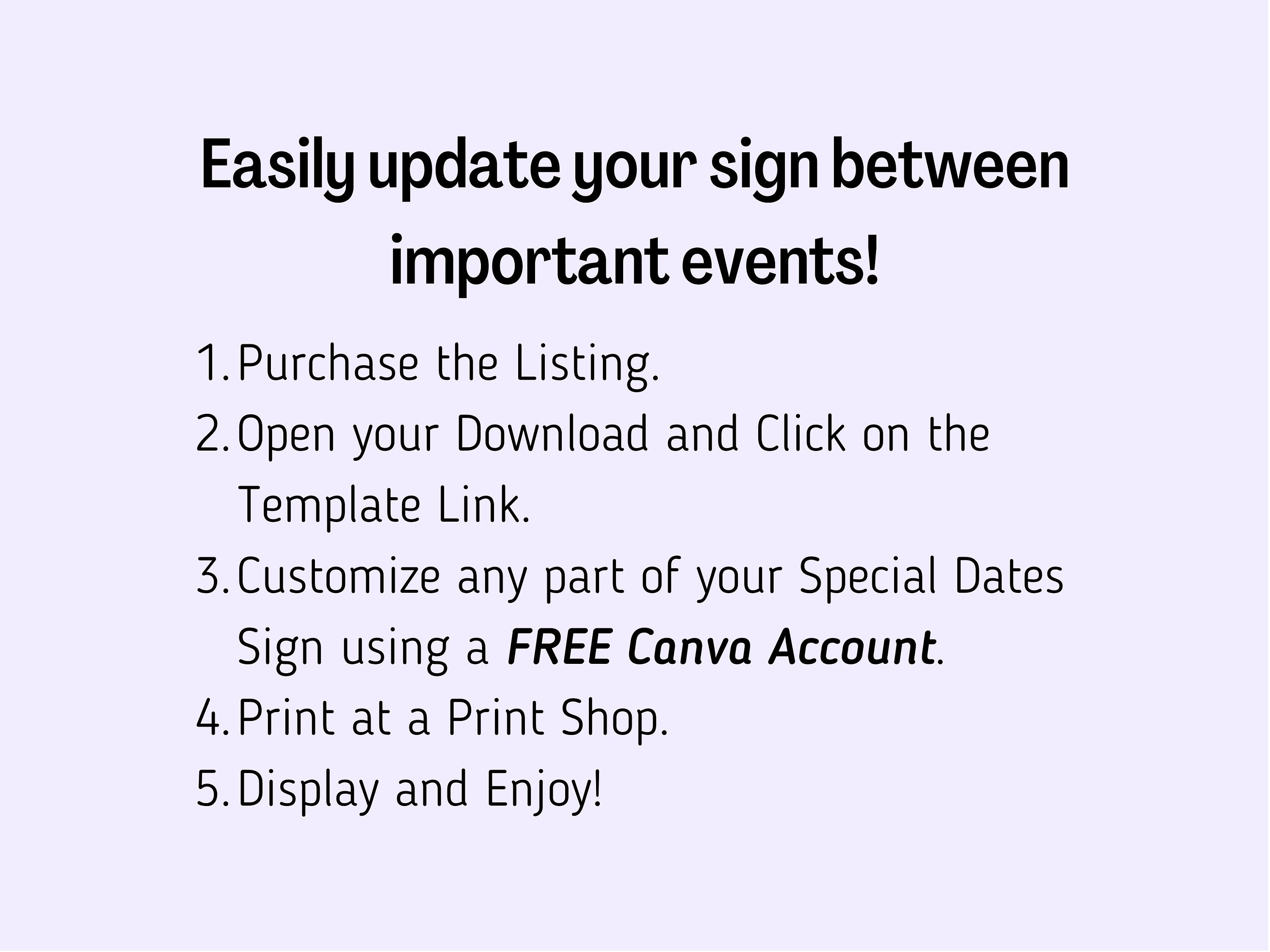 Special Dates Sign, Editable Important Dates Template, Wedding ...