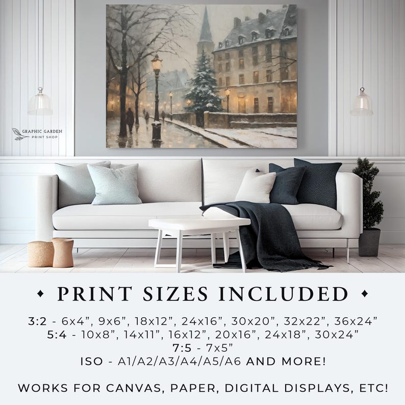 European City Oil Painting, Muted Vintage Printable, Winter Cityscape ...