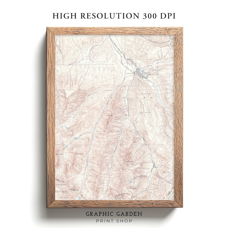 Aspen Vintage Map Printable, Geological Mountain Elevation Wall Art ...