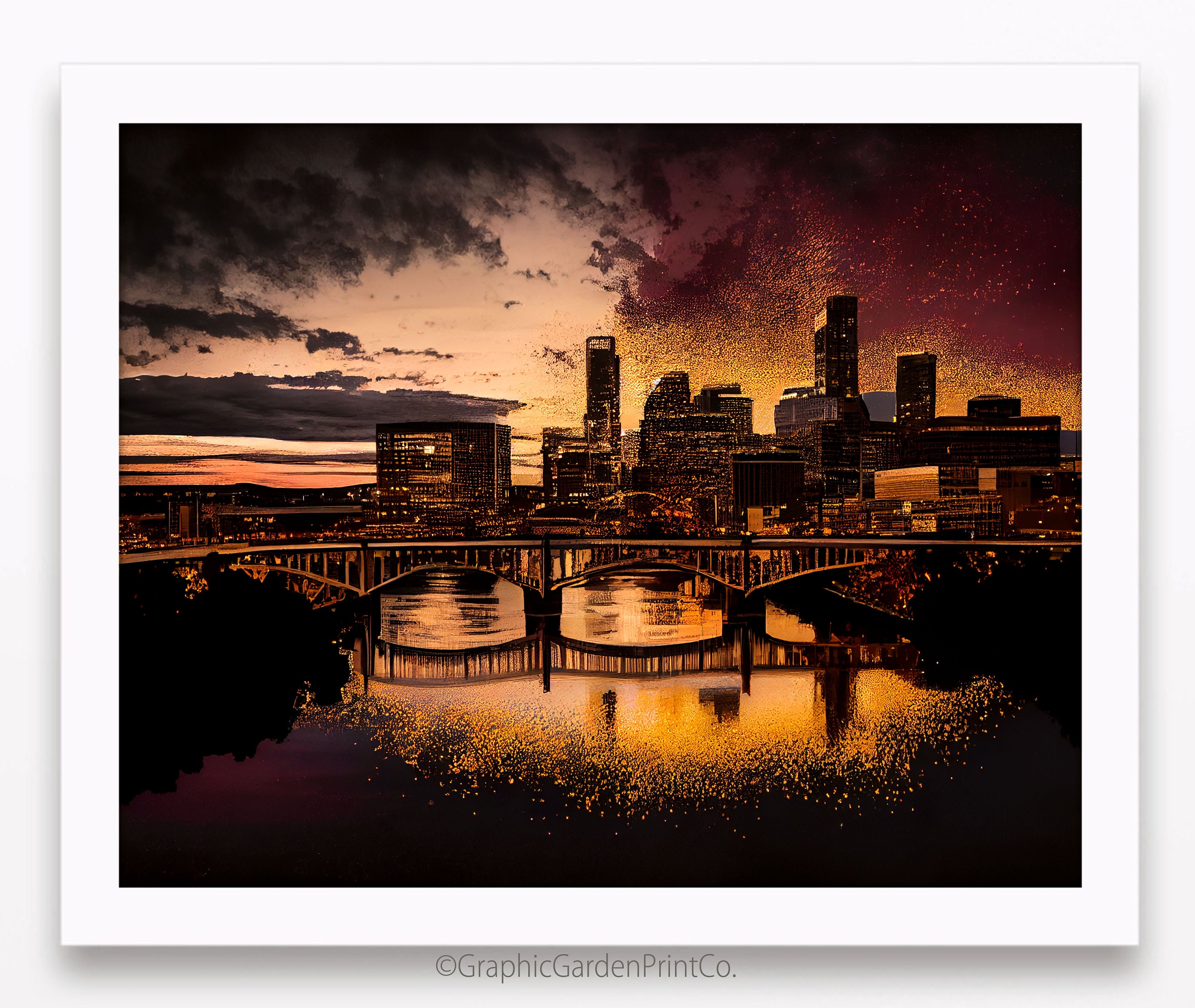 Austin Texas Skyline Wall Art, Sunset Cityscape, Horizontal Printable ...