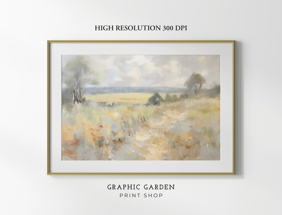 Muted Country Landscape Oil Painting Vintage Grass Field Printable ...