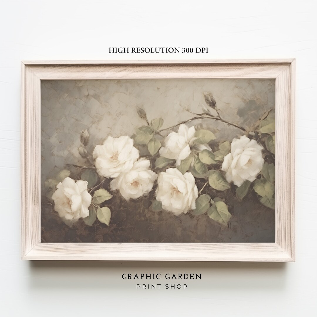 Antique White Roses Painting Muted Floral Printable Rustic Country ...