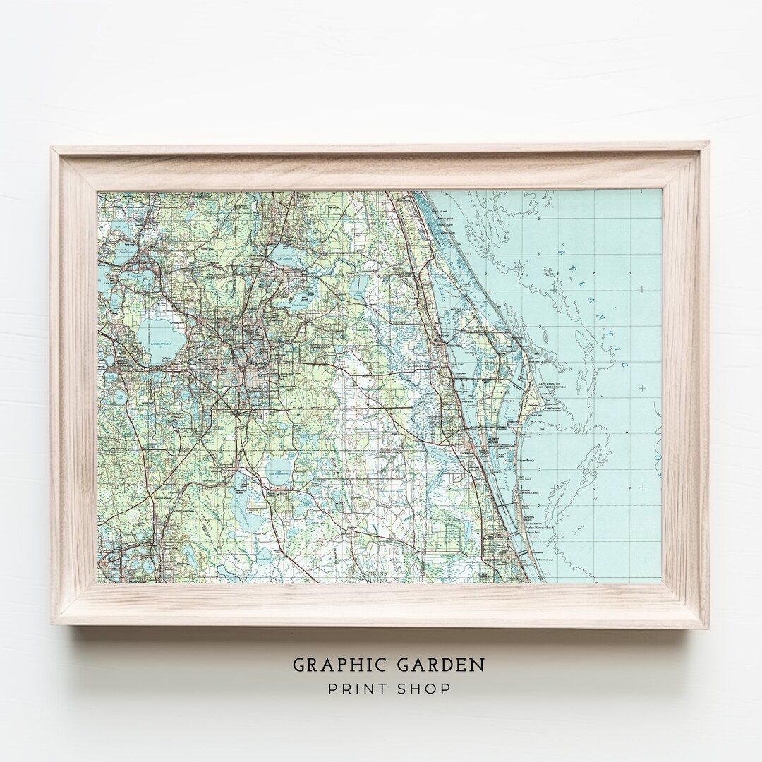 Orlando Florida Vintage Map Print Geological Elevation Horizontal Wall ...