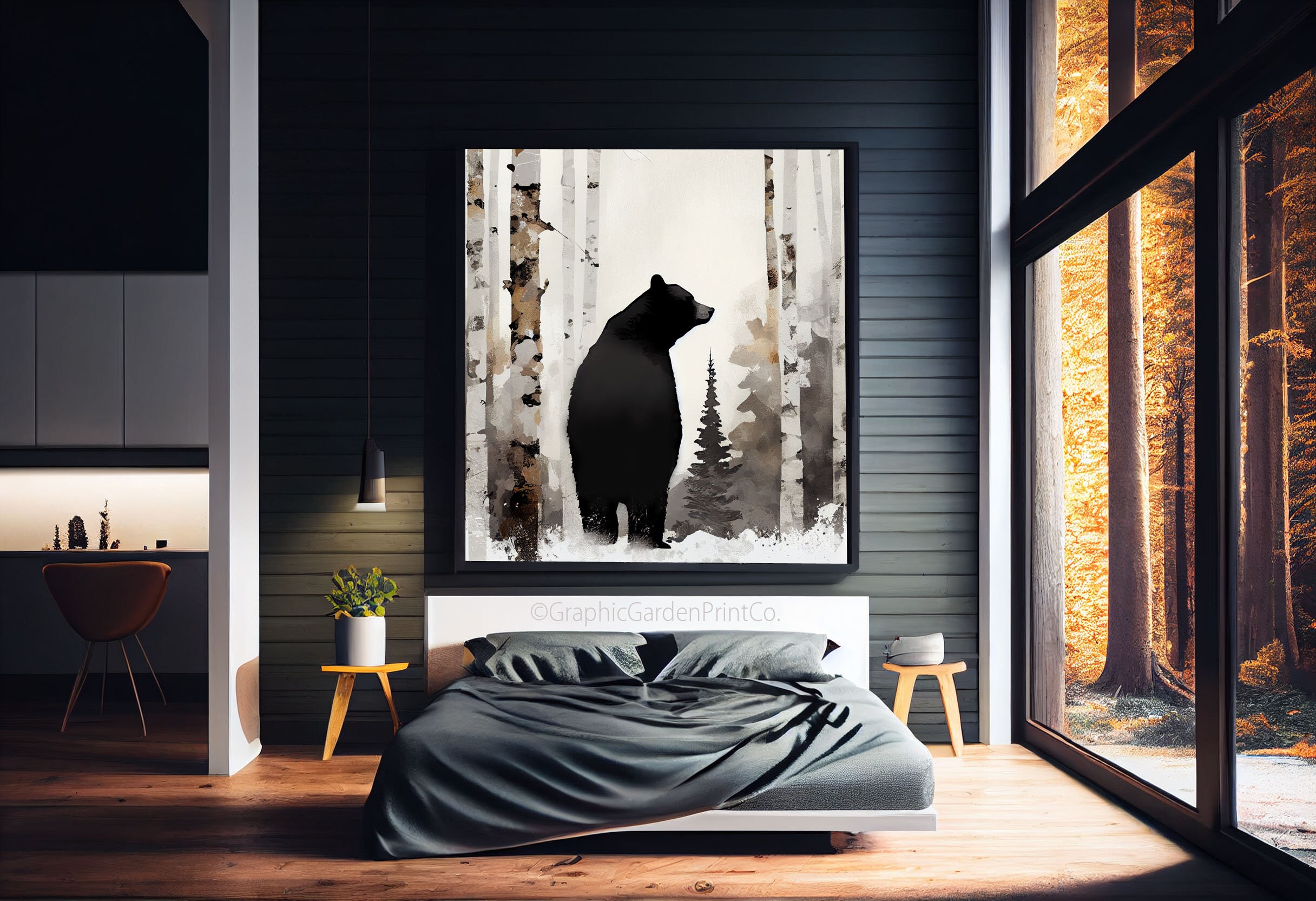 Black Bear Wall Art, Woodland Vertical Printable, Forest Digital ...