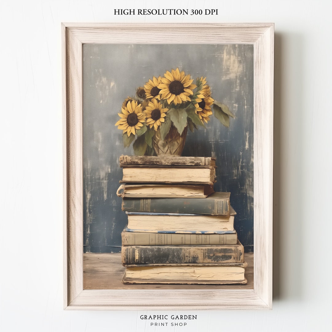 Books and Sunflowers Instant Download Summer Printable Academia Rustic ...