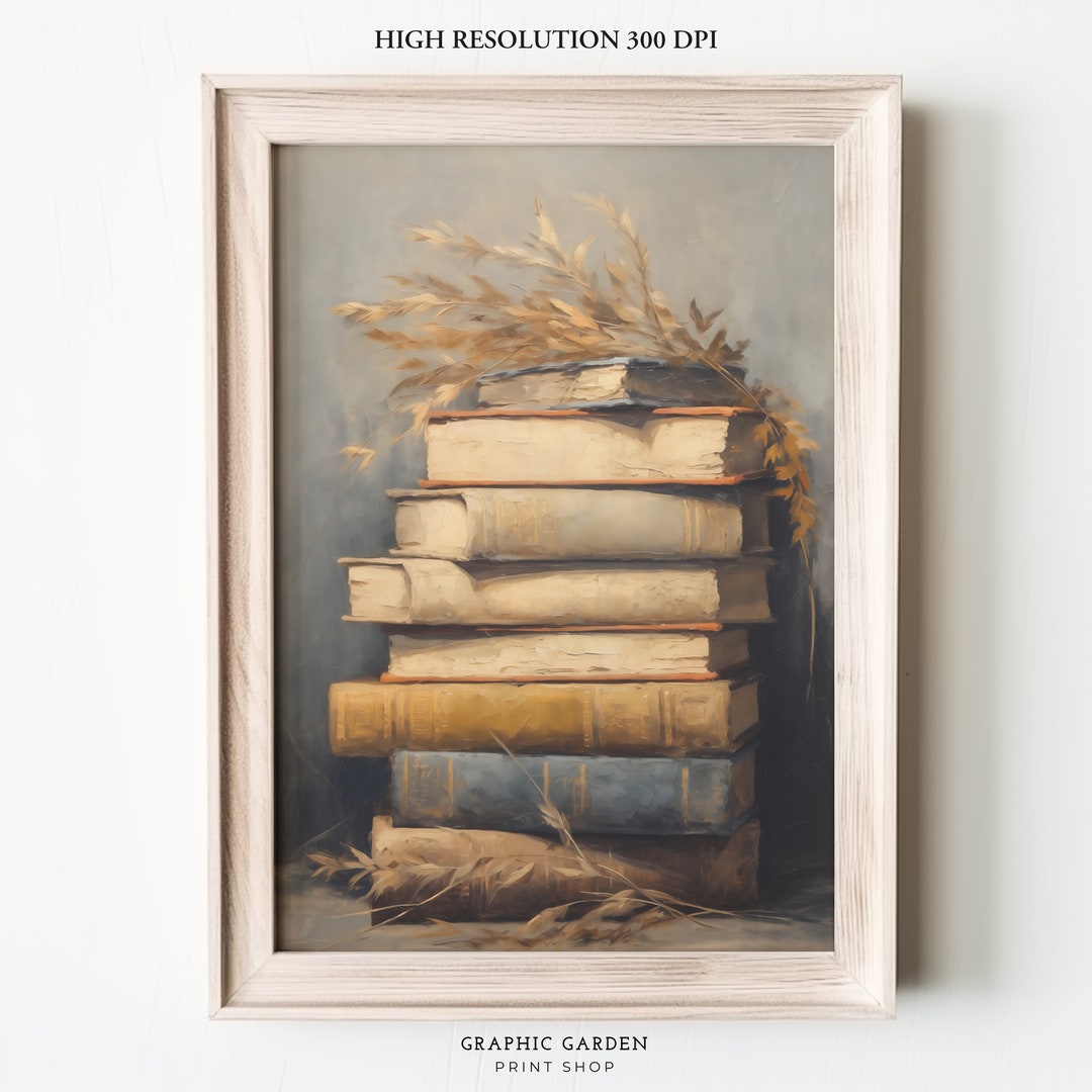 Fall Books Vintage Oil Painting Autumn Printable Academia Wall Art ...