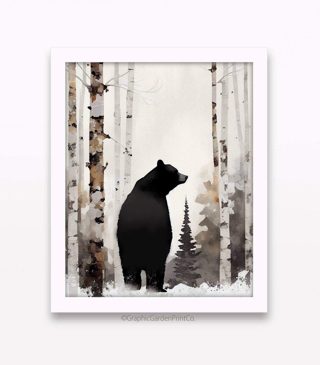 Black Bear Wall Art, Woodland Vertical Printable, Forest Instant ...