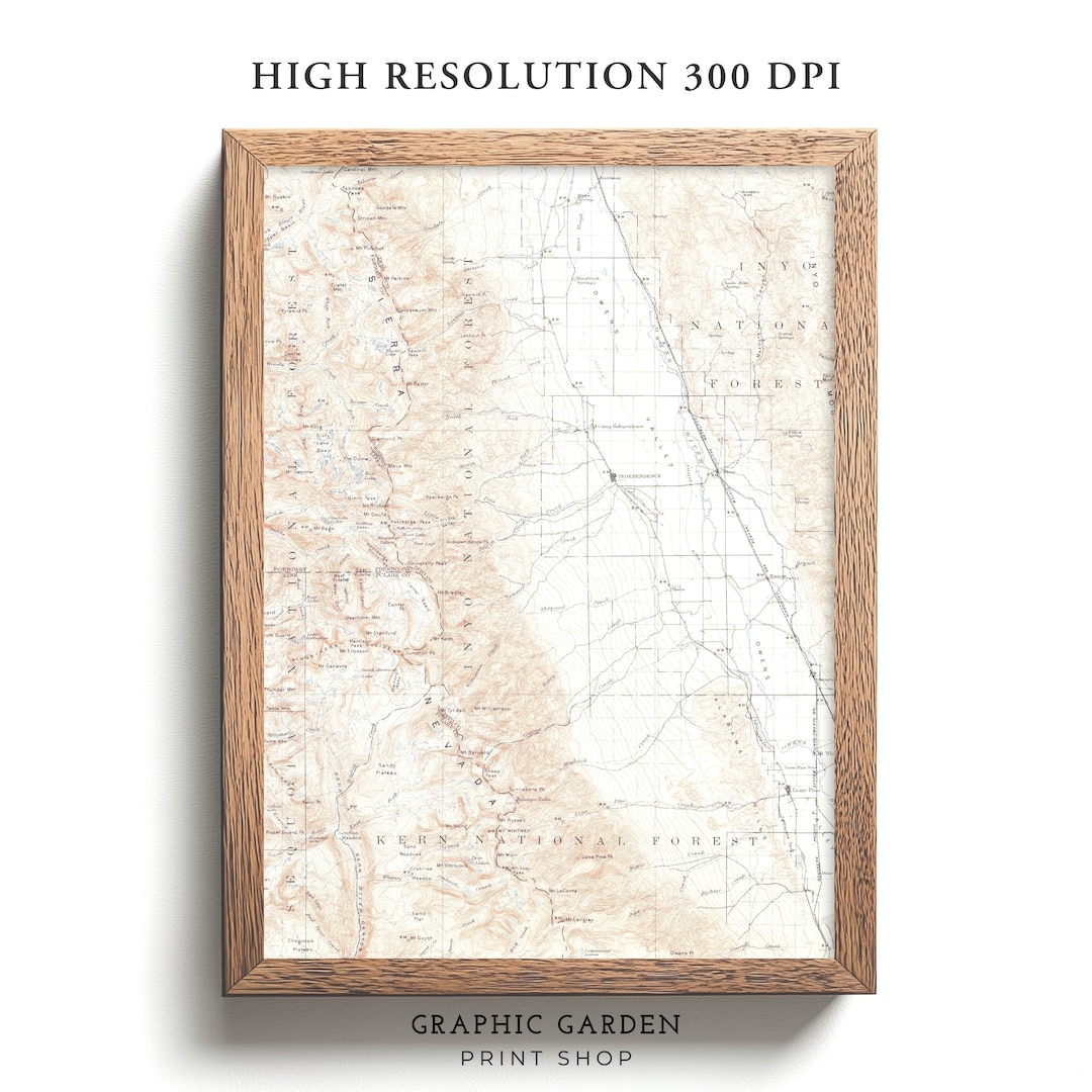 Mount Whitney Vintage Map Printable, Geological Mountain Elevation Wall ...