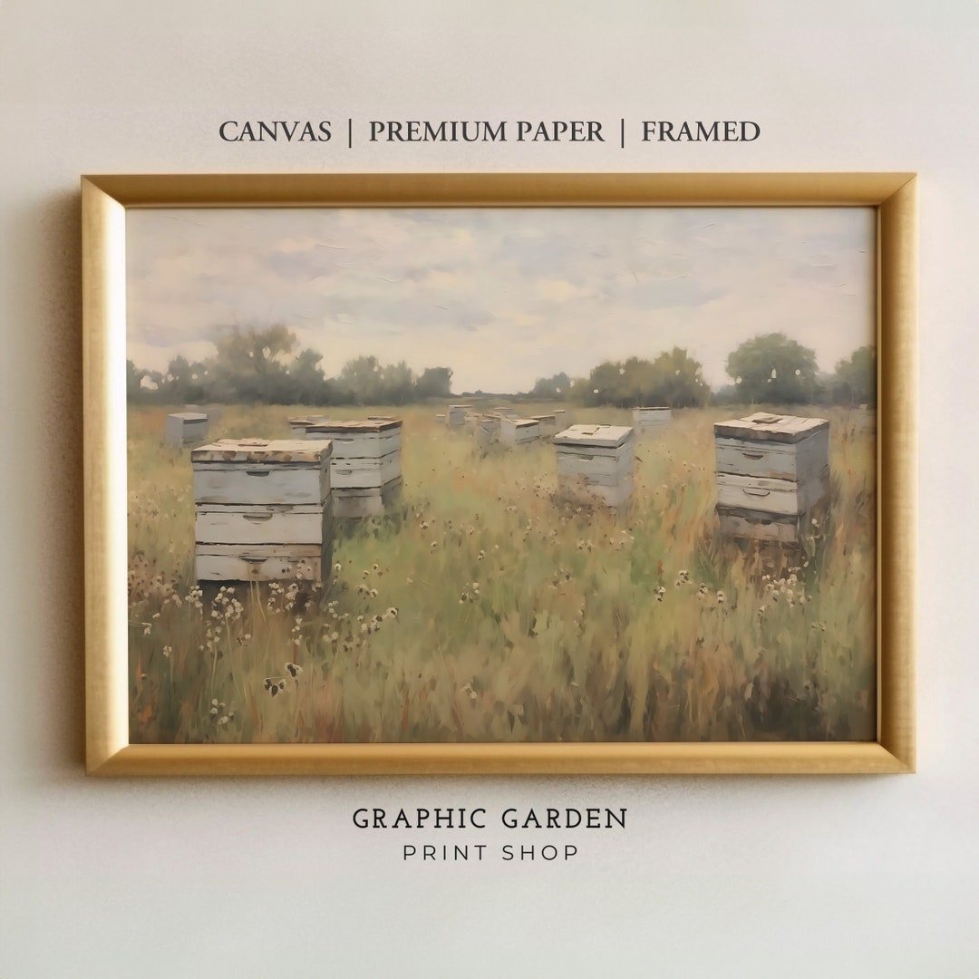 Antique Beekeeping Painting Horizontal Print Vintage Landscape Canvas ...