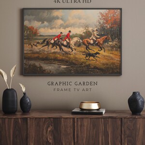Vintage Fox Hunting Painting Fall Landscape Printable Country Frame TV ...