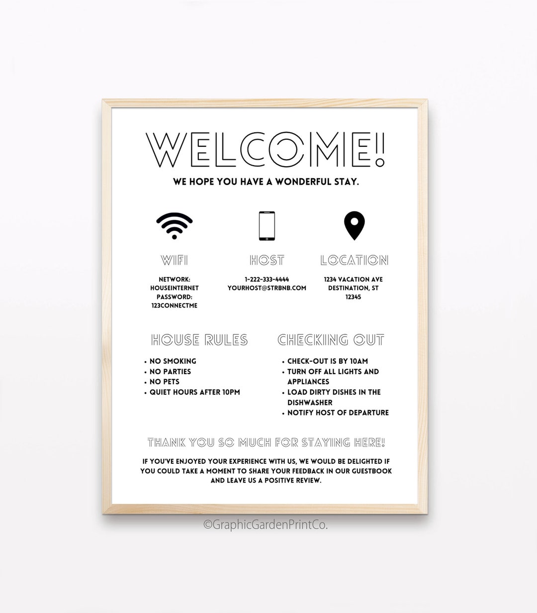 Welcome Sign for Airbnb Host, Editable Short Term Rental Template ...