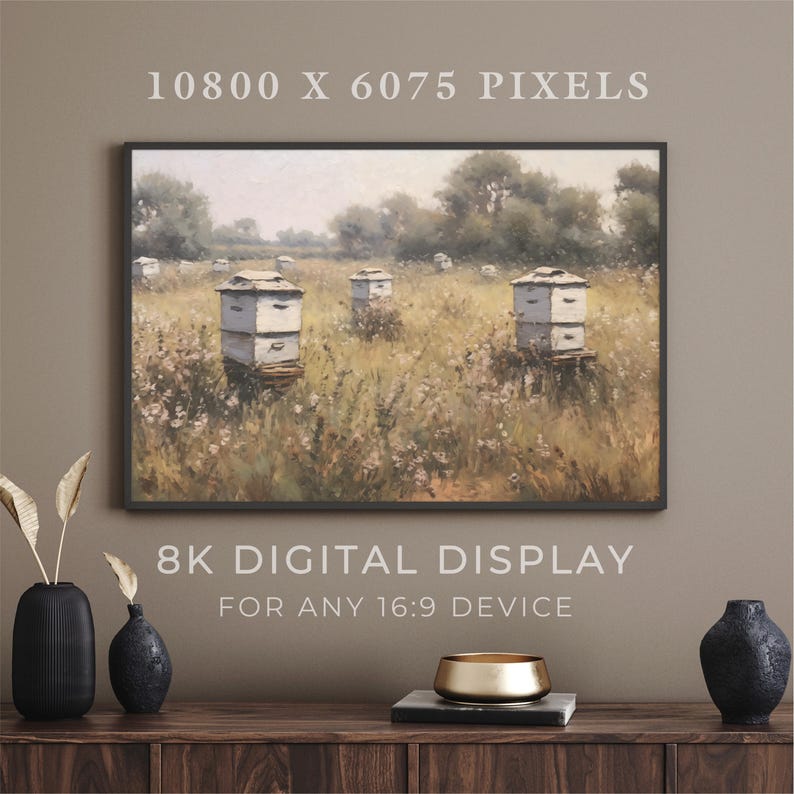 Rustic Beehive Field Landscape, Honey Bee Oil Painting, Country ...