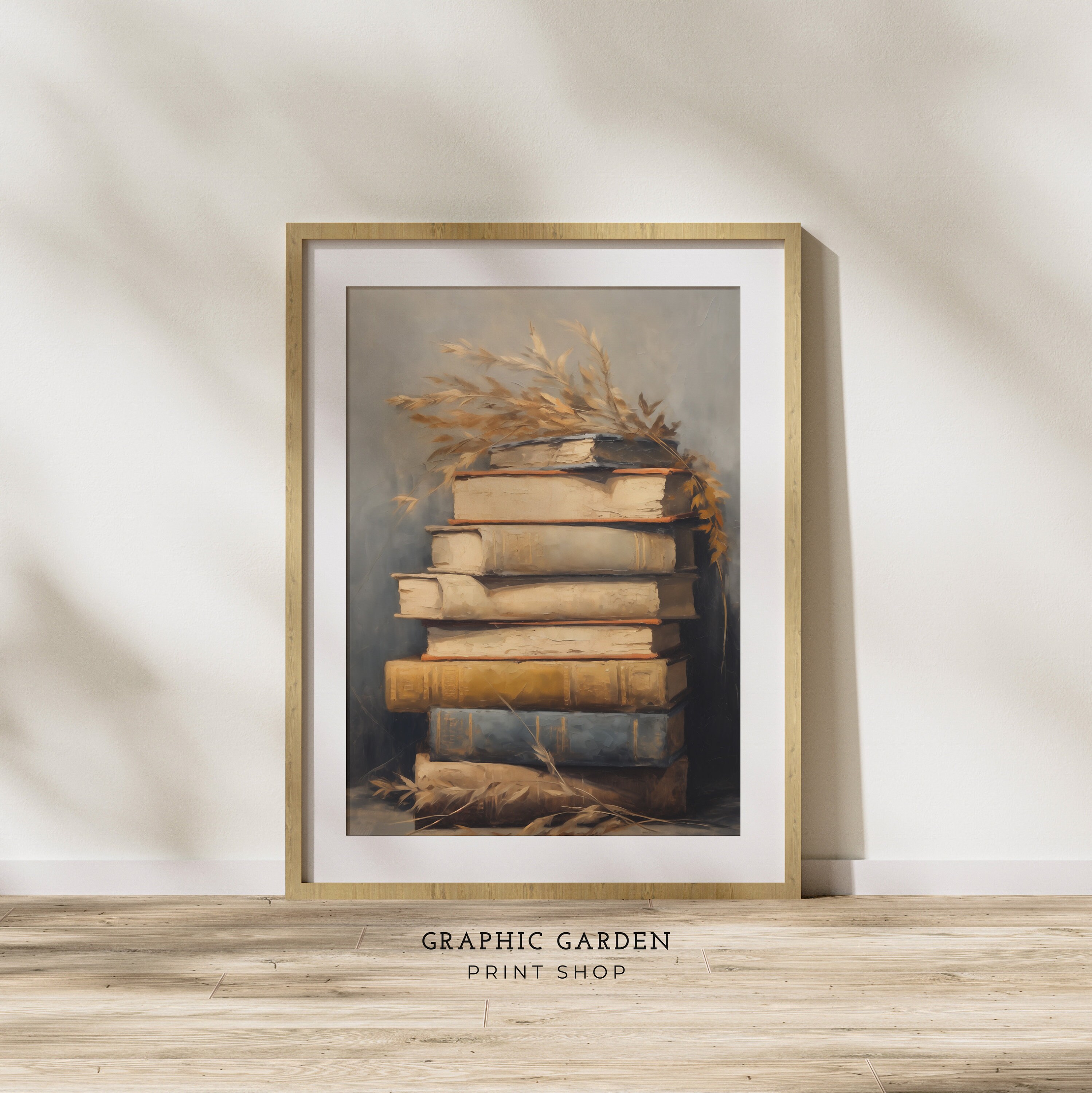 Fall Books Vintage Oil Painting Autumn Printable Academia Wall Art ...