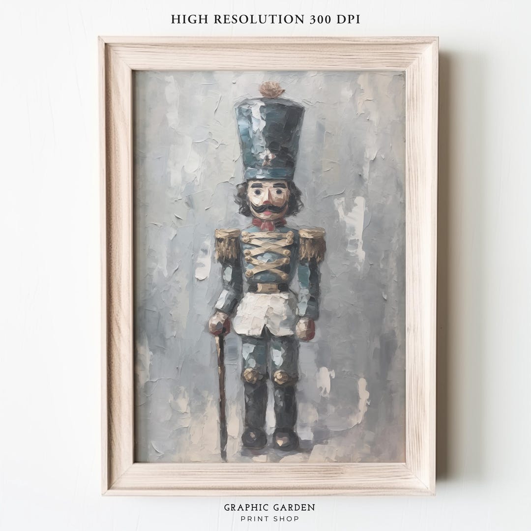 Nutcracker Oil Painting, Cool Tone Printable, Muted Christmas Wall Art ...
