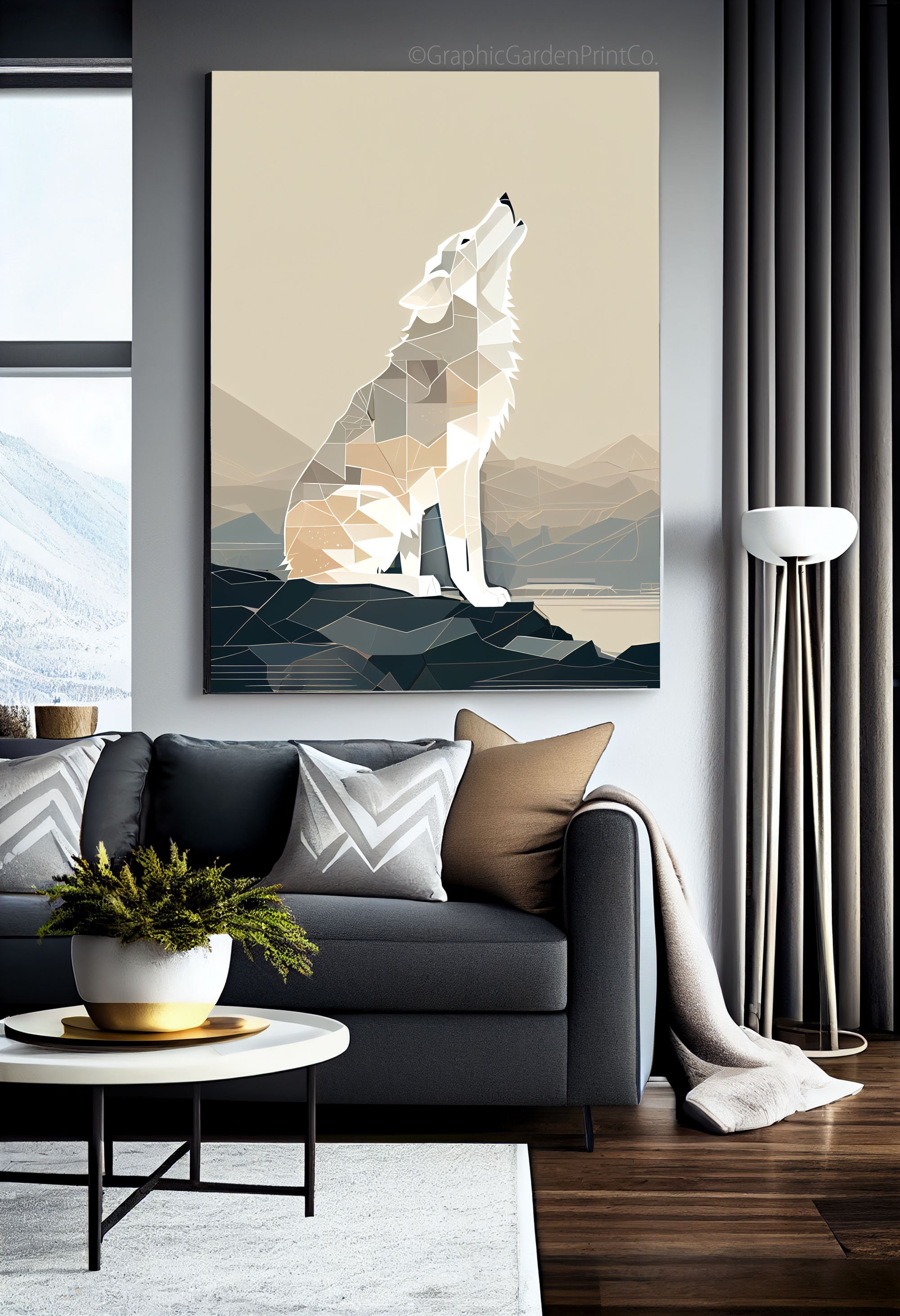 Howling Wolf Wall Art, Mountain Vertical Printable, Geometric Instant ...