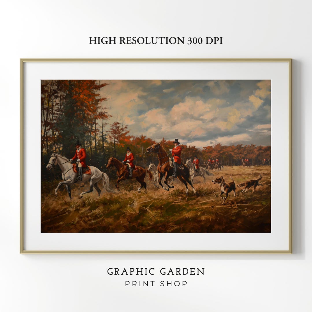 Autumn Fox Hunting Painting Fall Landscape Printable Colonial Frame TV ...