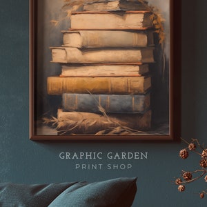 Fall Books Vintage Oil Painting Autumn Printable Academia Wall Art ...