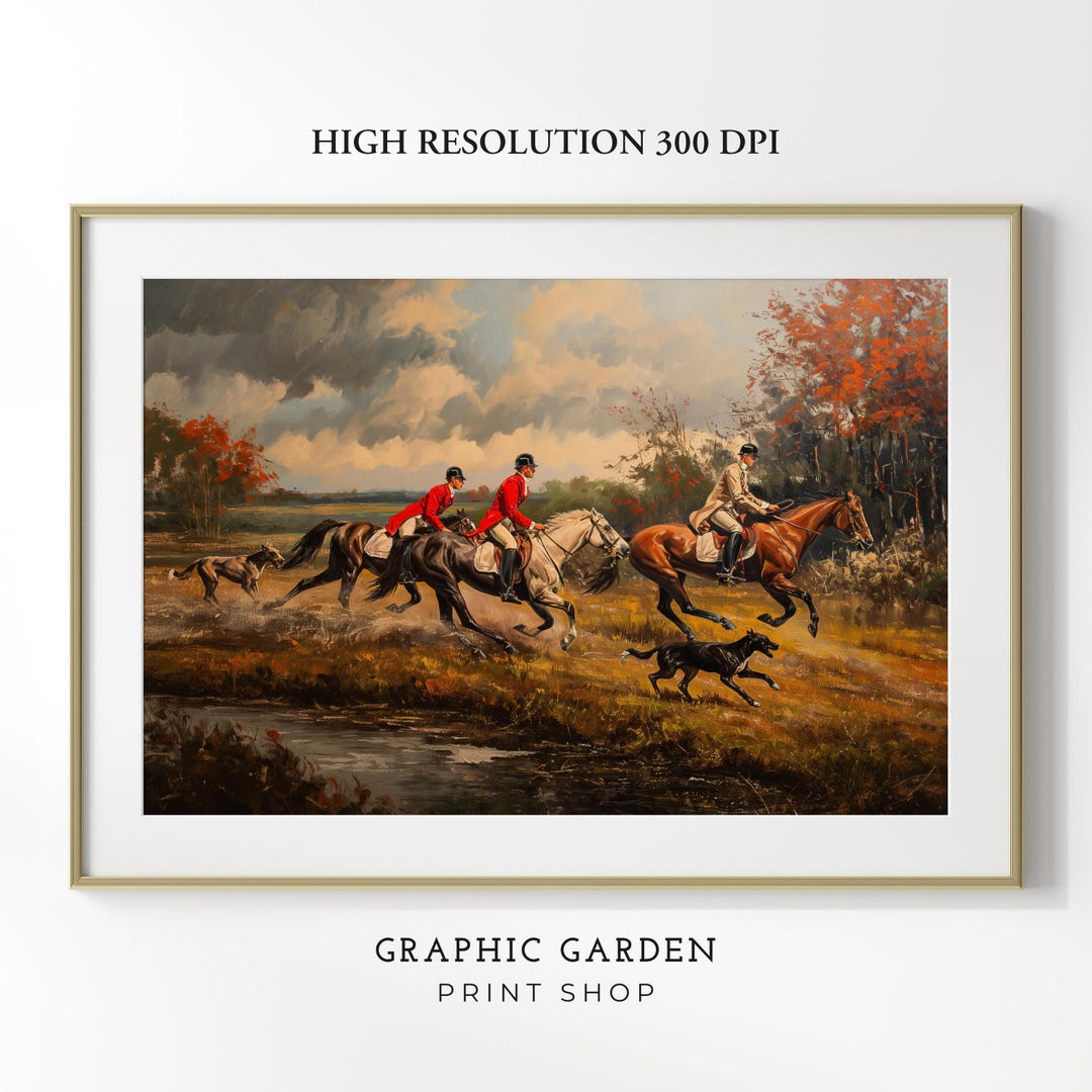 Vintage Fox Hunting Painting Fall Landscape Printable Country Frame TV ...