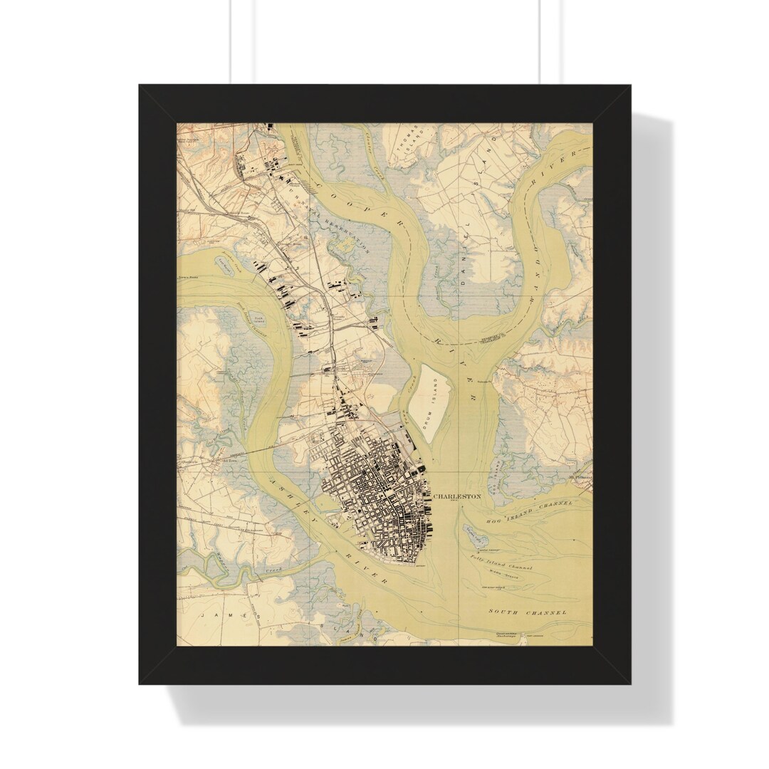 Charleston South Carolina Vintage Map Print, City Vertical Poster ...