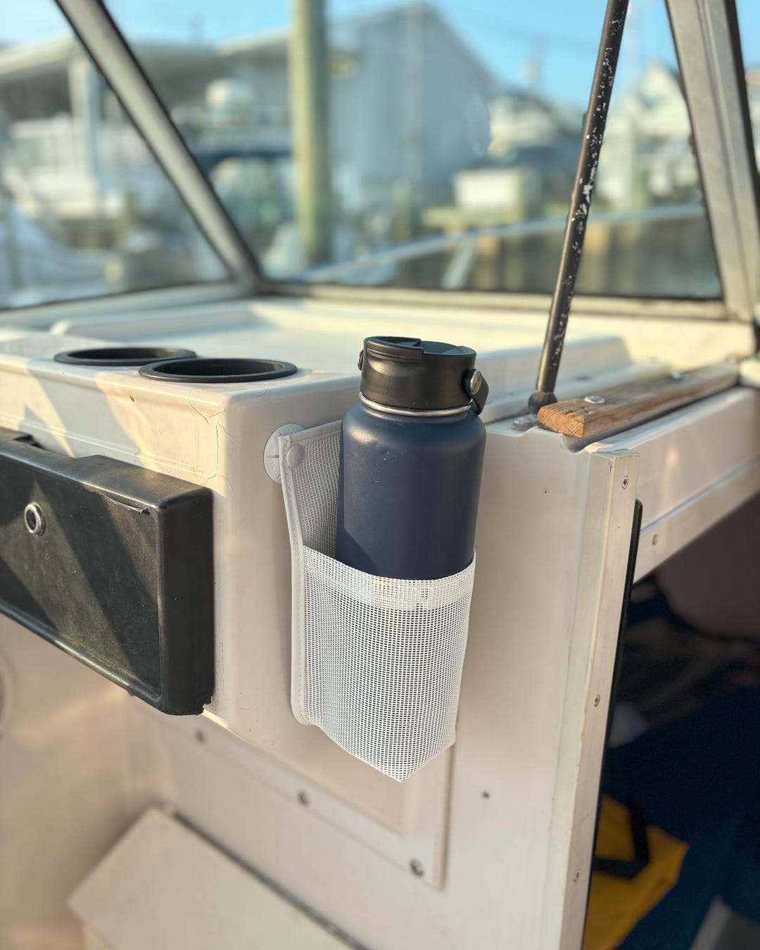 Adhesive Mesh Boat Cup Holder – Large 40oz Water Bottle, Marine Grade ...