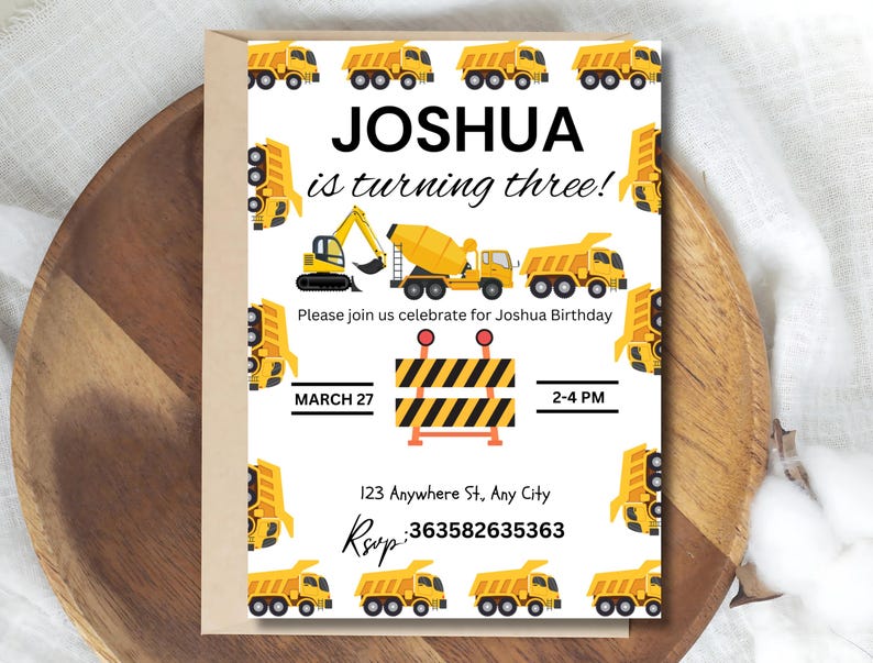 Truck & Cars Birthday Invitation: Editable Transportation Theme ...