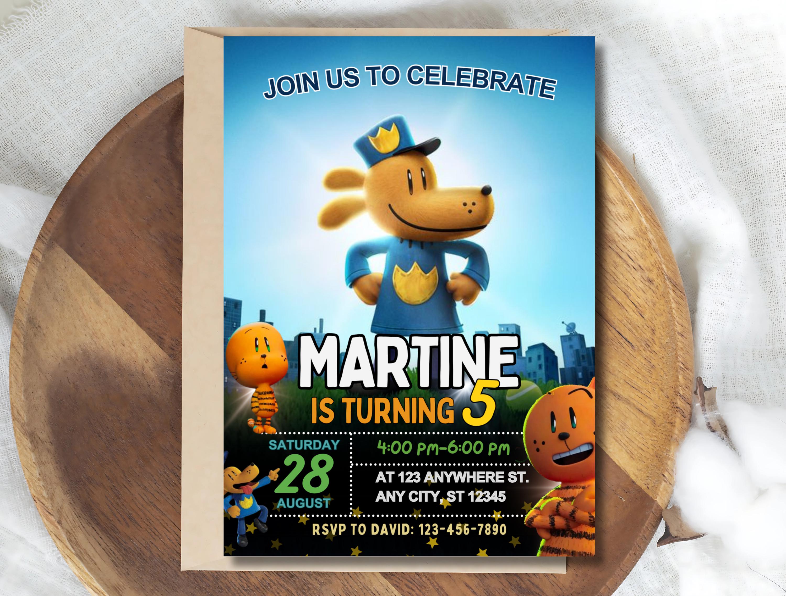 Editable Dog Man Birthday Invitation: Kids Movie Theme (digital ...