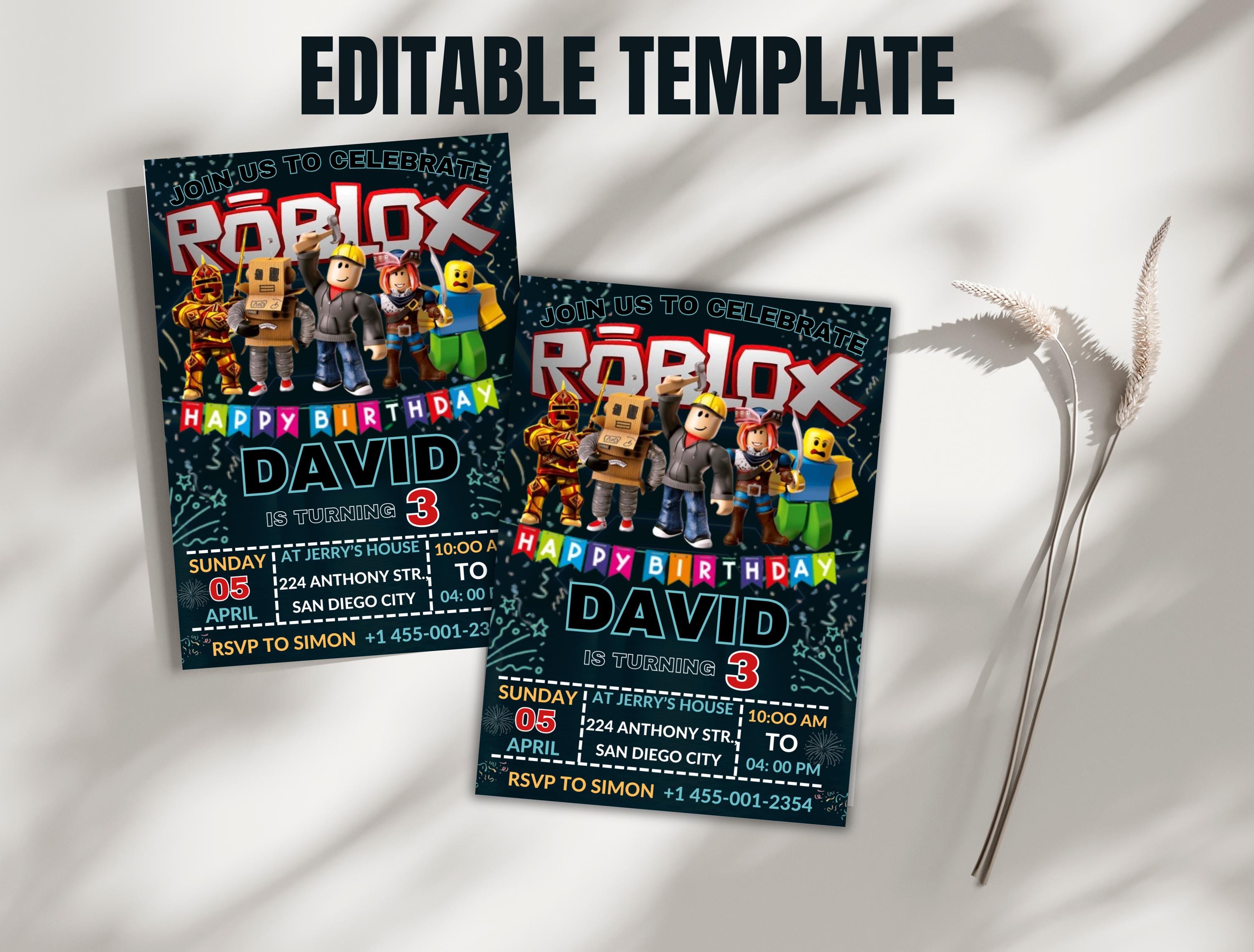 Roblox Birthday Invitation | Roblox Invitation | Roblox Game Party ...