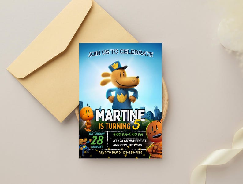 Editable Dog Man Birthday Invitation, Dog Man Invitation, Editable Kids ...