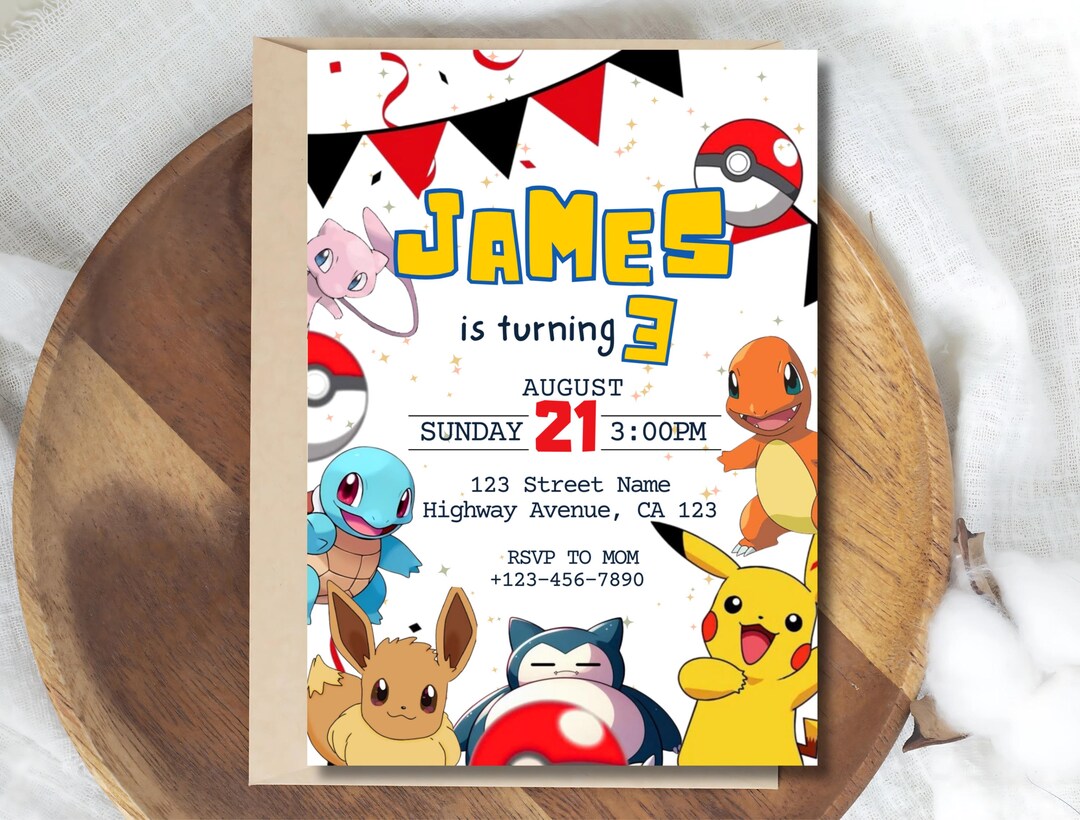 Pokémon Invitation | Pikachu Card Birthday Boy Invitation | Kids ...