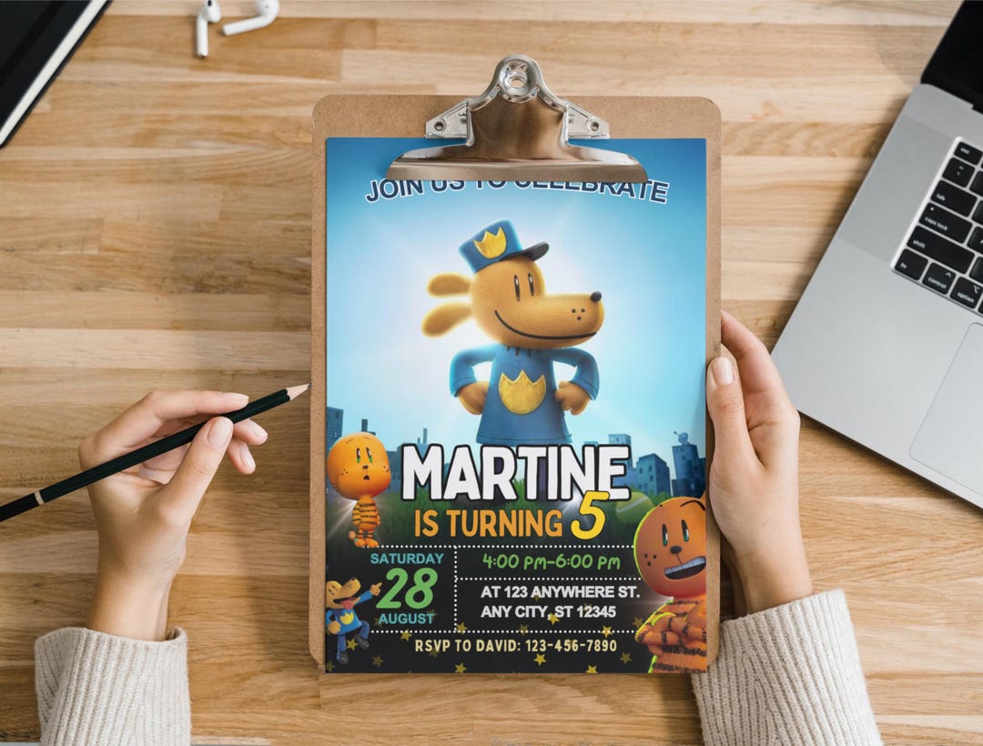 Editable Dog Man Birthday Invitation, Dog Man Invitation, Editable Kids ...