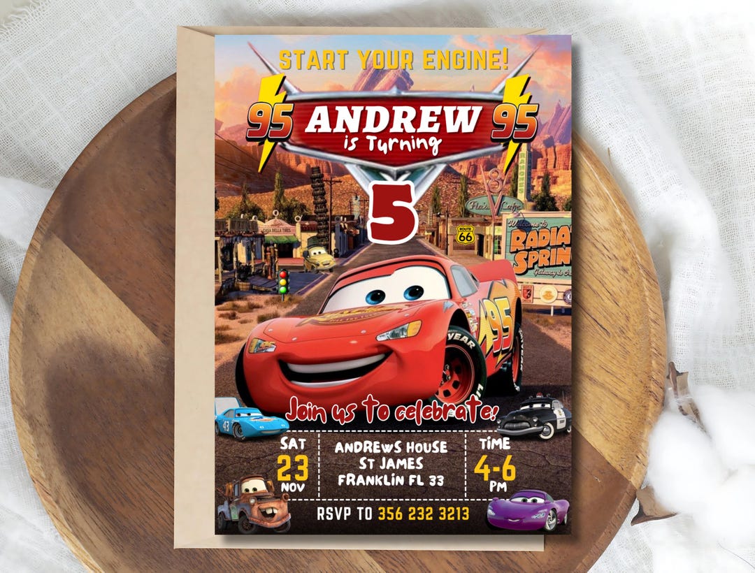 Lightning Mcqueen Birthday Invitation: Editable Canva Template (digital ...