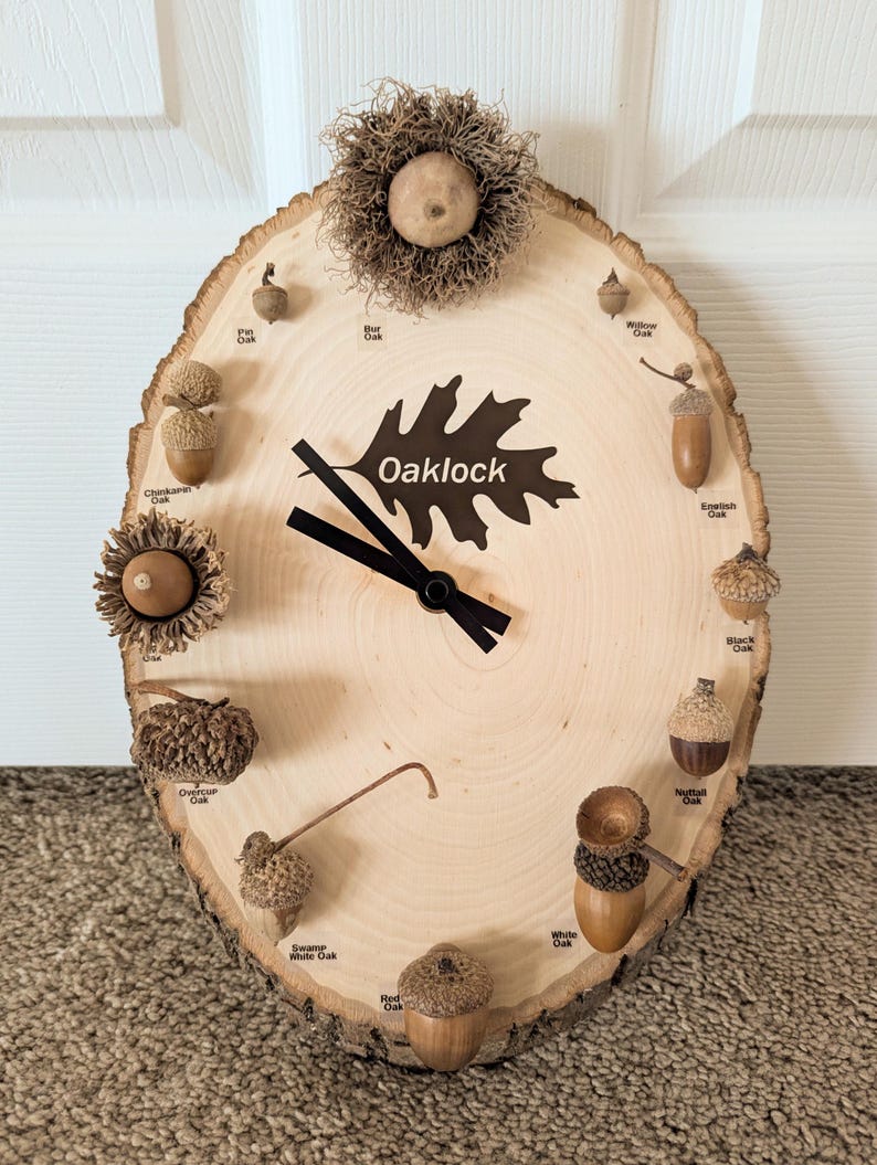 Oaklock Acorn Clock Natural Oak Trunk Wall Décor Wood Bark Live Edge - Etsy