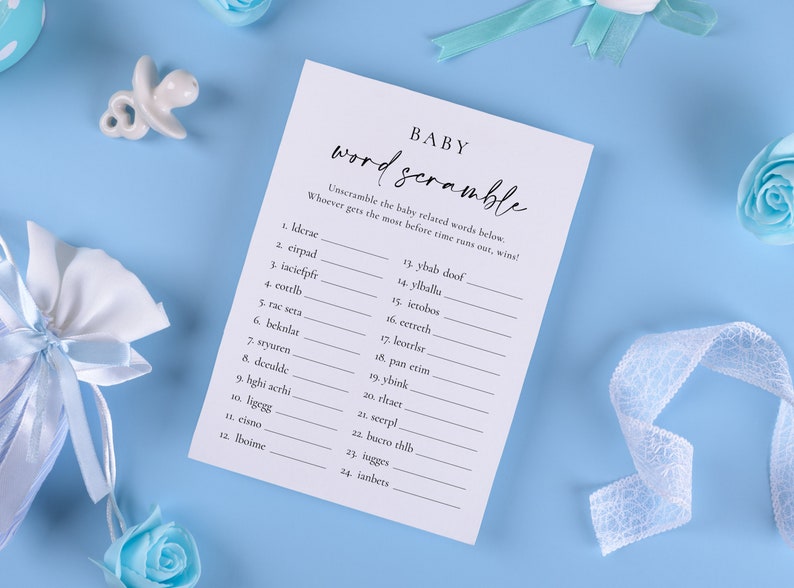 Baby Word Scramble Game, Baby Shower Game, Printable Minimalist Modern ...