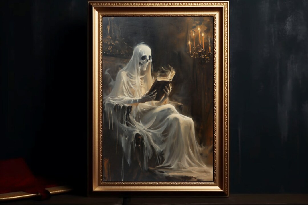 Ghost Reading a Book, Digital Print, Dark Academia, Ghost Portrait ...