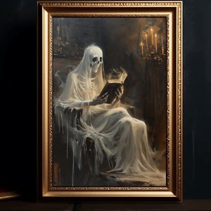 Ghost Reading a Book, Digital Print, Dark Academia, Ghost Portrait ...