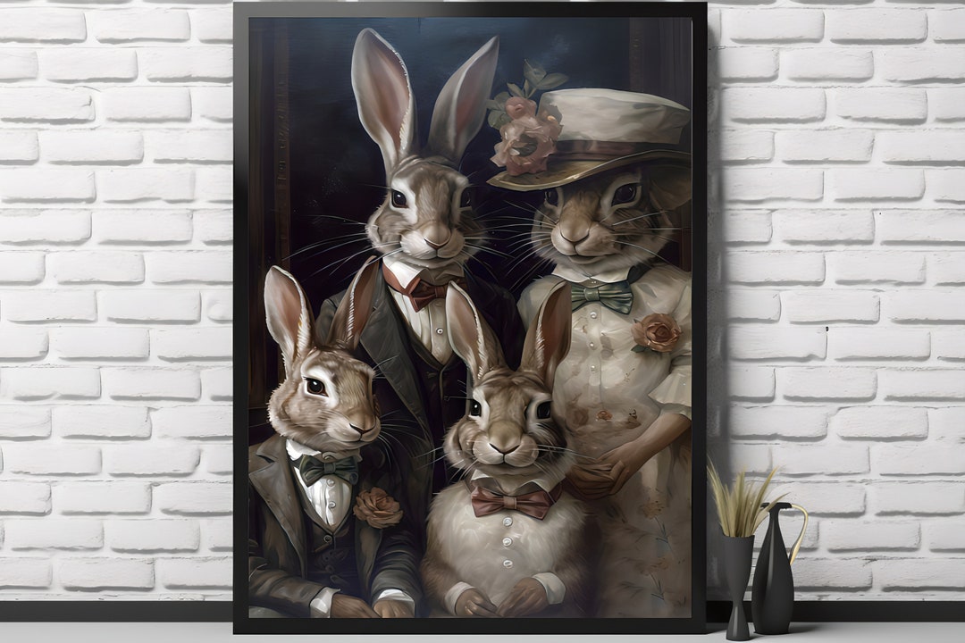 Victorian Rabbit Family Print | Living Room Decor | Vintageartrealm ...