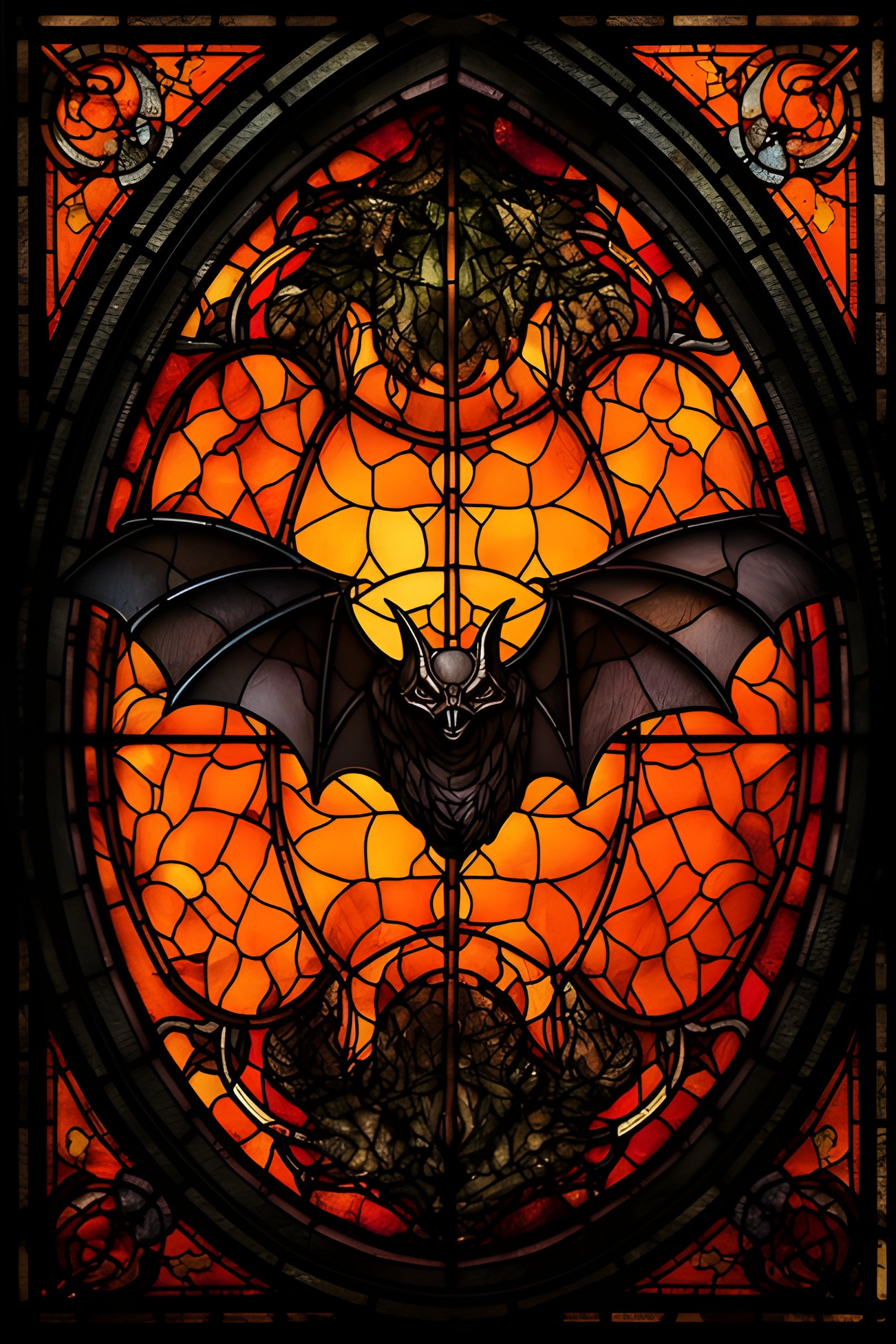 Gothic Bat Stained Glass, Halloween Digital Print, Gothic Fantasy, Dark ...