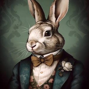 Victorian Rabbit Print Living Room Decor Vintageartrealm Downloadable ...