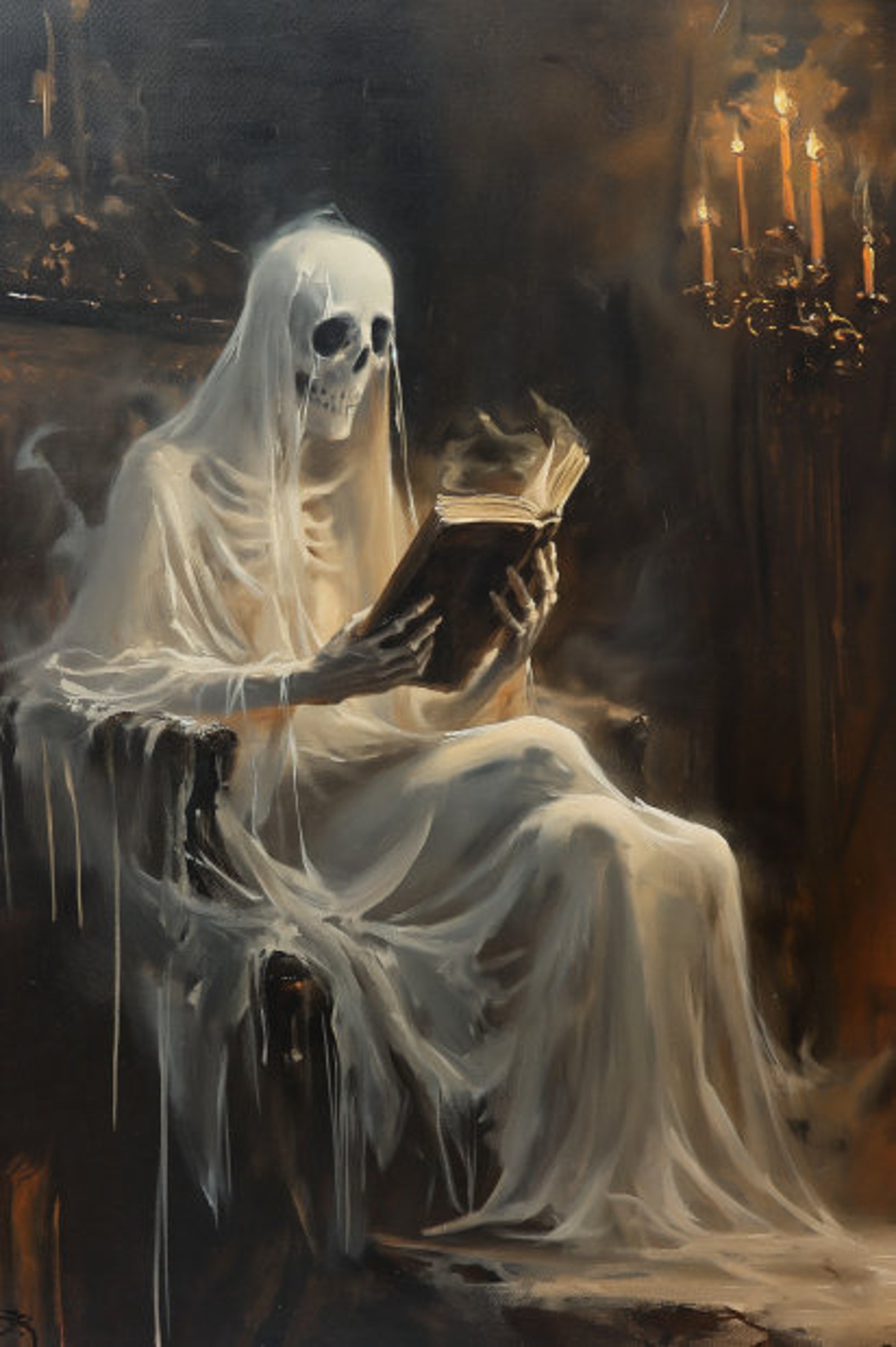 Ghost Reading Book Print, Dark Academia Portrait (digital Print) - Etsy