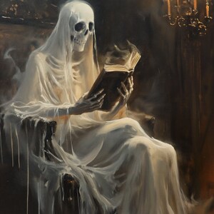 Ghost Reading a Book, Digital Print, Dark Academia, Ghost Portrait ...