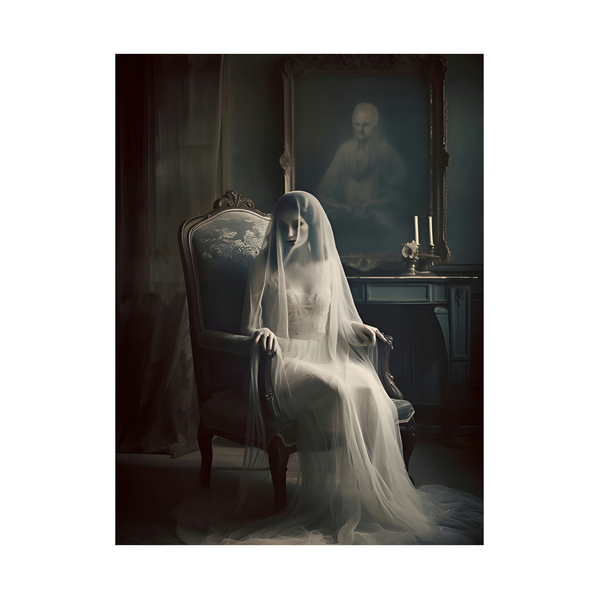 Ghost Lady Portrait Poster, Halloween Matte Poster, Ghost Bride, Dark ...