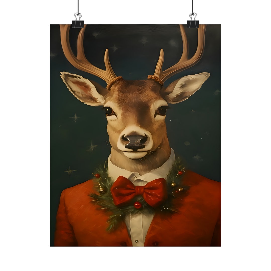 Reindeer Portrait Poster, Holiday Poster, Christmas Reindeer, Festive ...