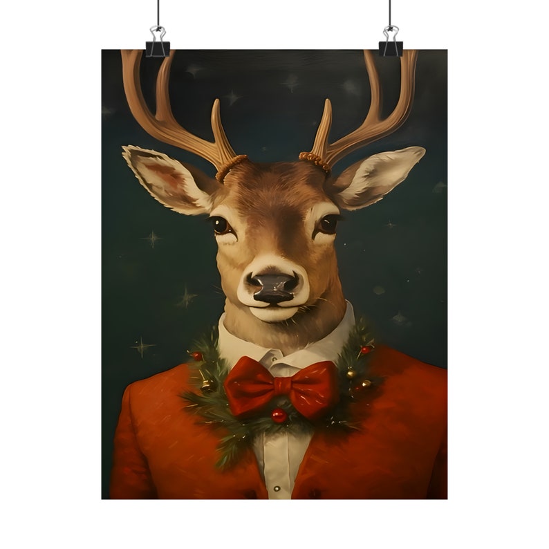 Reindeer Portrait Poster Holiday Poster Christmas Reindeer - Etsy