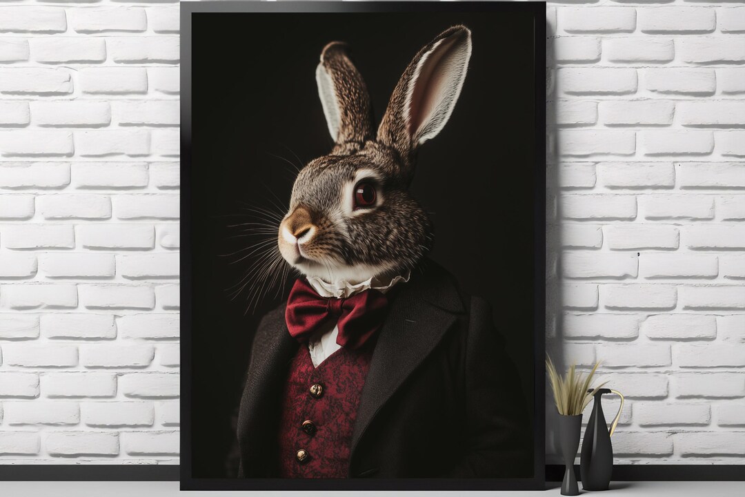 Victorian Bunny Rabbit Digital Print | Living Room Decor | Vintage ...