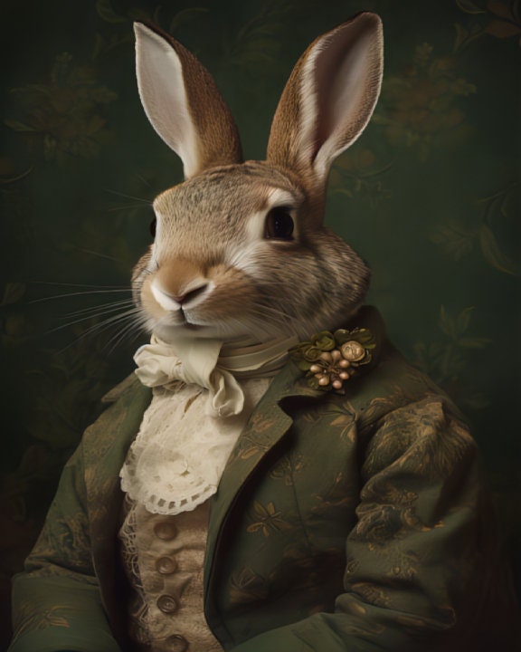 Victorian Rabbit Portrait Print | Living Room Decor | Vintageartrealm ...