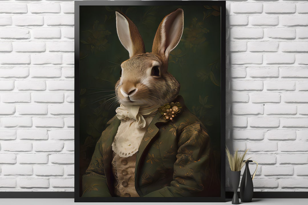 Victorian Rabbit Portrait Print | Living Room Decor | Vintageartrealm ...